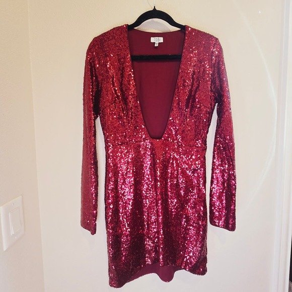 Tobi | Dresses | Tobi Womens Mini Sheath Dress Red Long Sleeve Plunge ...